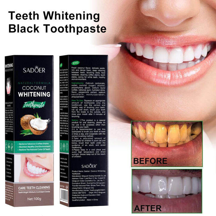 Teeth Whitening Black Toothpaste Natural Organic Coconut Whitener Tooth ...
