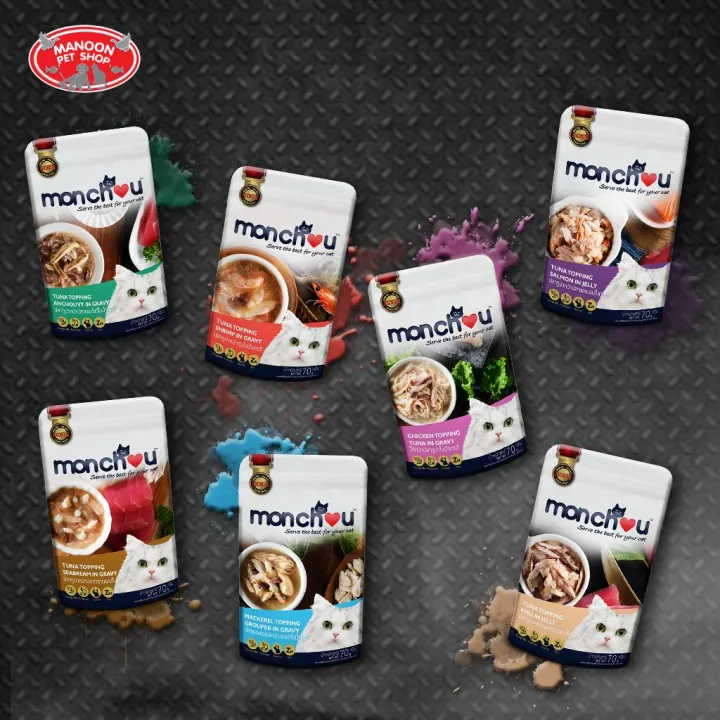 [12PCS][MANOON] Monchou Pouch Cat Food มองชู อาหารแมวเปียก ชนิดซอง 70g | Lazada.co.th