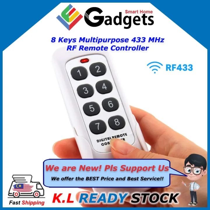 RF433 8 Keys Multipurpose 433 MHz RF Remote Controller Works with Smart ...