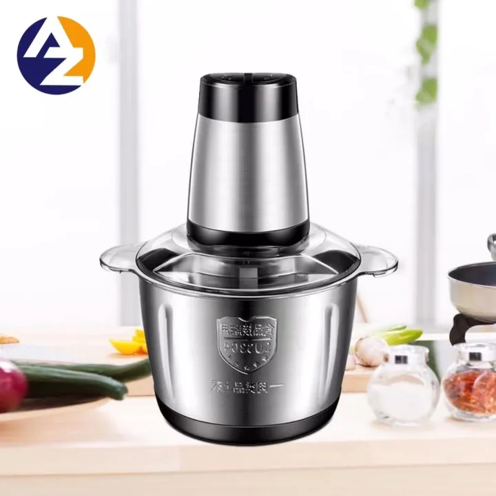 AZ Stainless steel 2L Capacity Electric Chopper Meat Grinder Mincer Food Processor Slicer ...