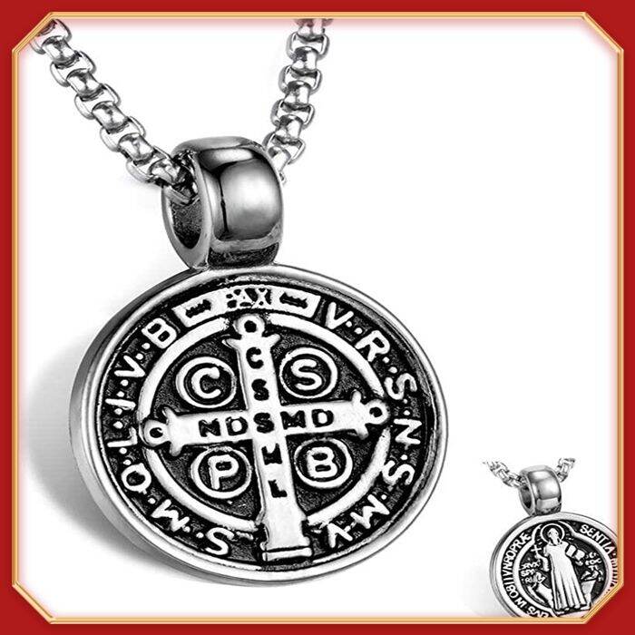 St Benedict Exorcism Pendant Necklace Stainless Steel Catholic Roman ...