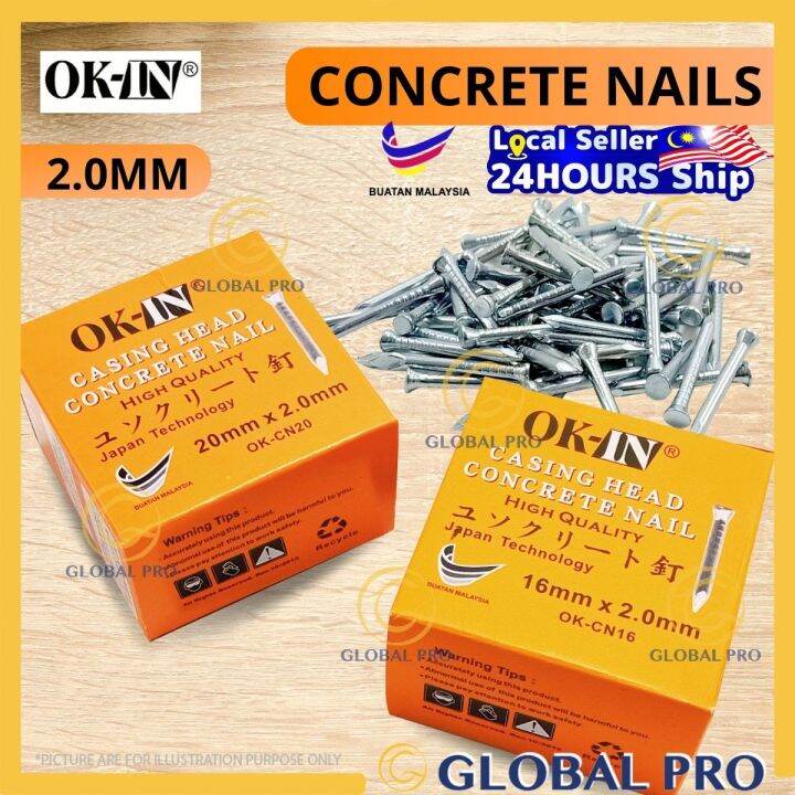 [1BOX] OK-IN Japan Technology Casing Head Concrete Nail16mm/20mmx2 ...