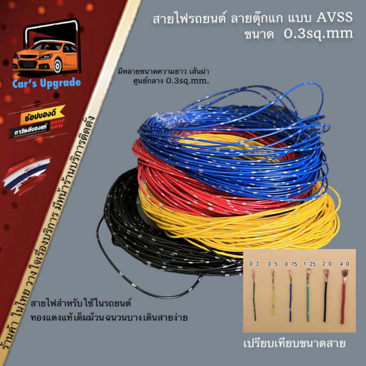สายไฟ ในรถยนต์ avss 0.3 sq.mm. สายไฟรถยนต์ สายไฟลายจุด สายไฟลายตุ๊กแก ทองแดงเต็ม ฉนวนบาง ตัดแบ่ง ...