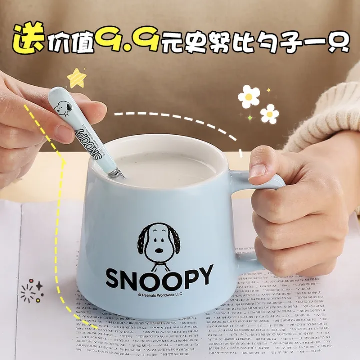 [Authentic] Snoopy Ceramic Cup With Cover Spoon Mug Female Creative Ins ...