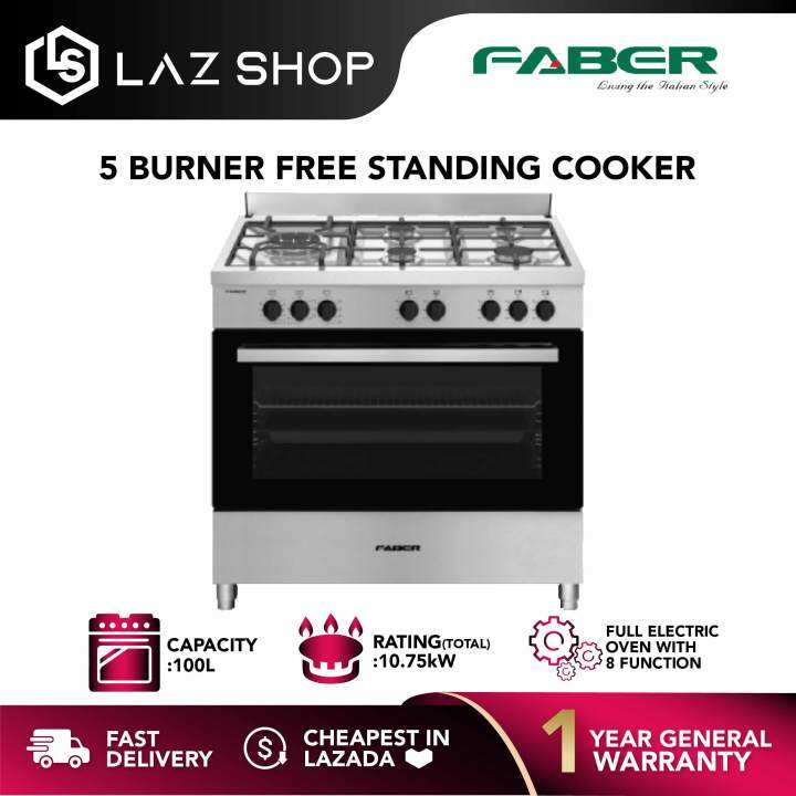 Faber 5 Burners Stainless Steel Free Standing Cooker Gas Cooker With ...