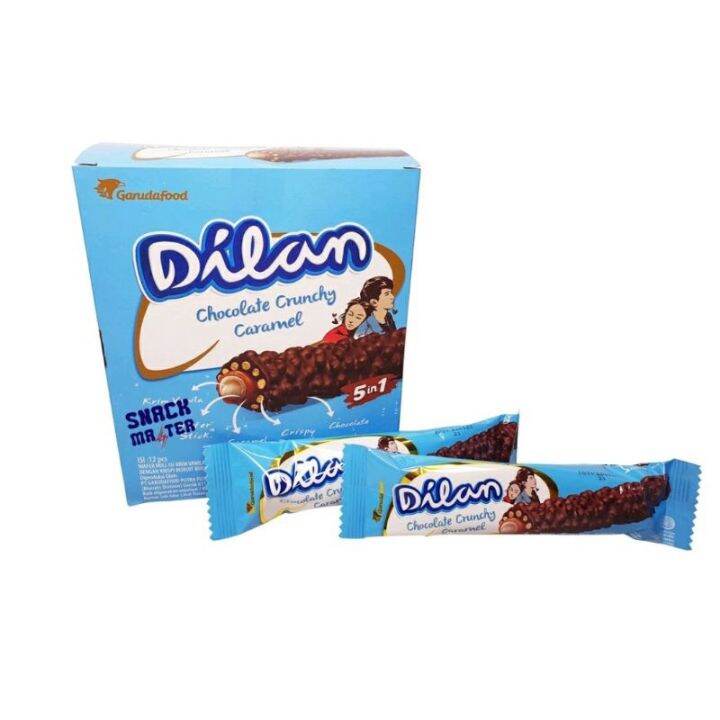 dilan chocolate crunchy caramel1 box isi 12 pcs/jajanan ringan cemilan ...