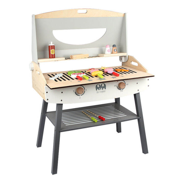 JIVE Modern Wooden Outdoor Barbeque BBQ Grill Play Toy Set for Kids ...