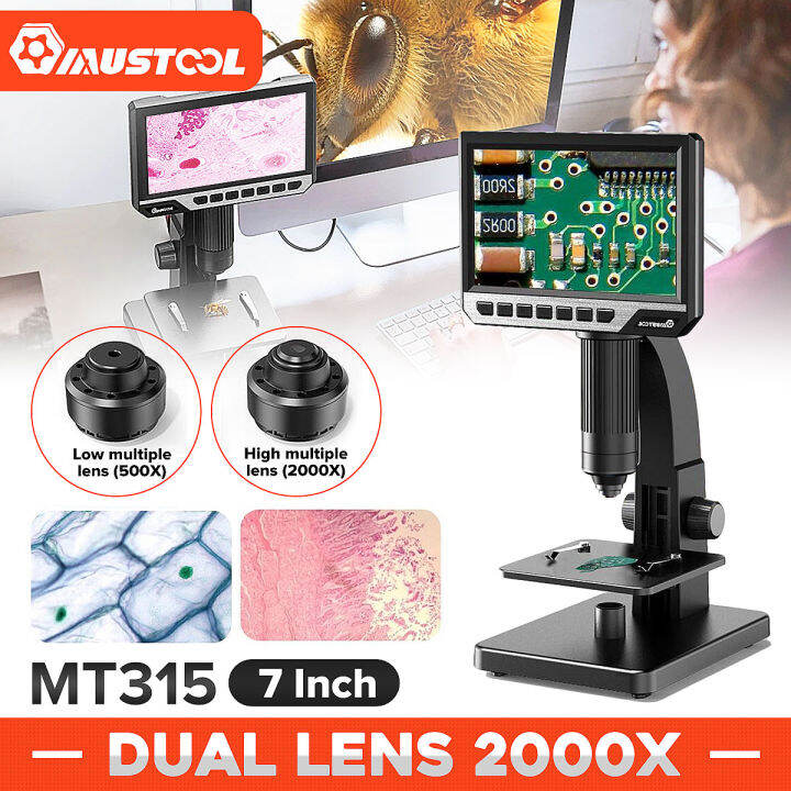 MUSTOOL MT315 2000X Dual Lens Digital Microscope 7-inch HD IPS Large ...