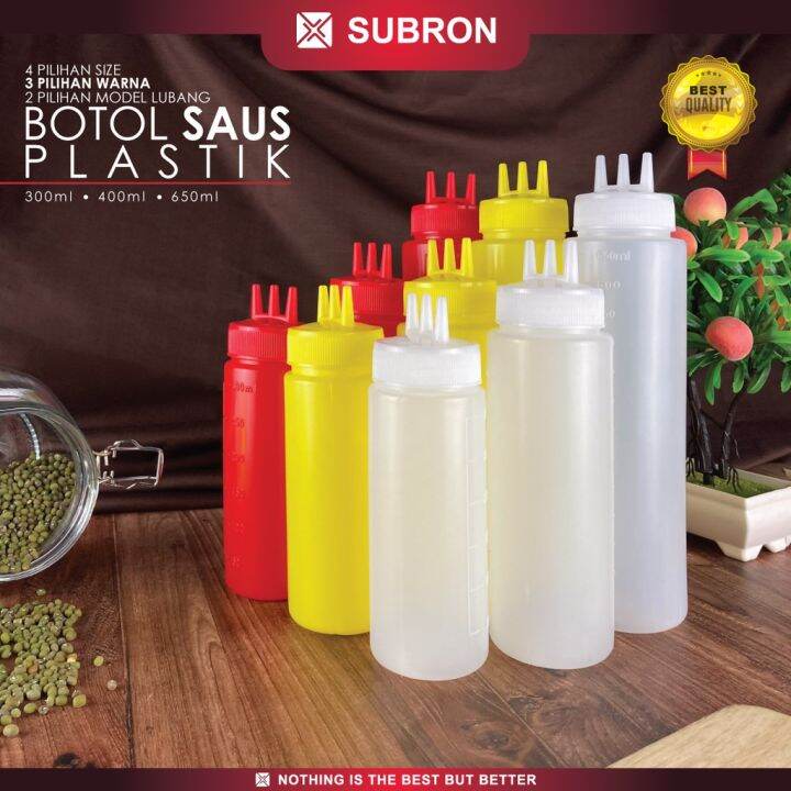 SUBRON Botol Saus 3 Lubang Tomat Kecap Sambal Mayonaise Wadah Bumbu 300ml 400ml 650ml Plastik ...