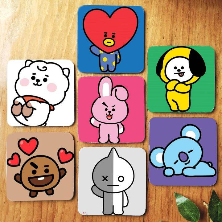 BT21 Characters Kpop Coasters Insulation Non-Slip Placemat Heat Pad ...