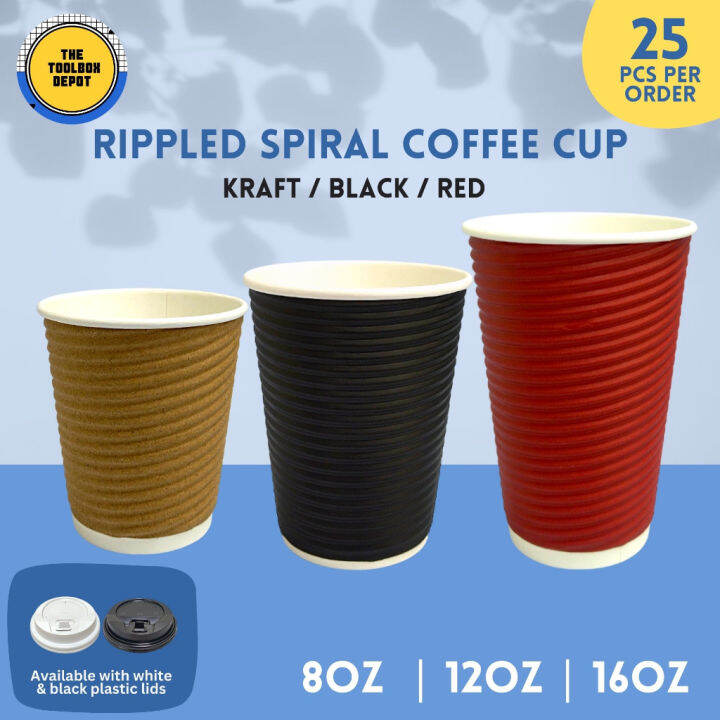 [25pcs] Rippled Coffee Cup [8oz | 12oz | 16oz] Black / Gray / Kraft ...