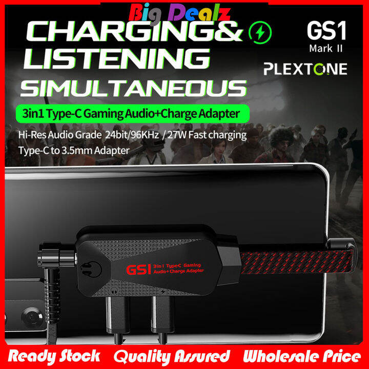 Plextone 3 in 1 GS1 II Type-C to 3.5mm AUX Audio Jack 27W Fast Charging 24Bit/96KHz Hi-Res Audio ...