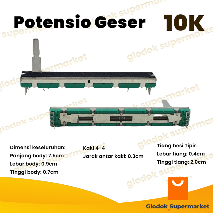 Potensio Balance 7.5cm Kaki 4-4 pin 10k Stereo Slide 7.5 cm Mixer 103 ...