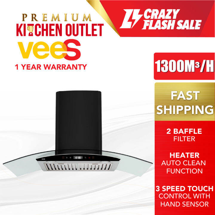 Vees 1300m³/h Cooker Hood DH-06A with Heater Auto Clean Function | Lazada