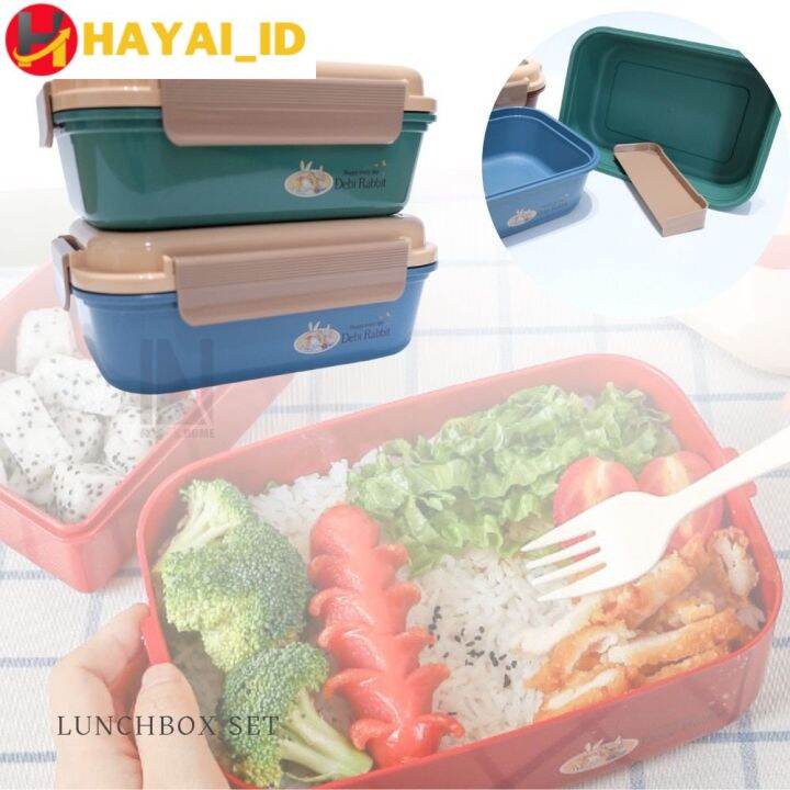 [600gr] T695 | LUNCH BOX DEBI RABBIT DENGAN SENDOK / TEMPAT MAKAN BOX ...