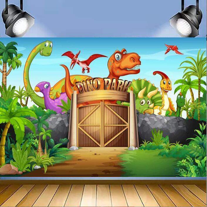 5x3ft Cartoon Dinosaurs Backdrop Safari Dinosaur Park Photography ...