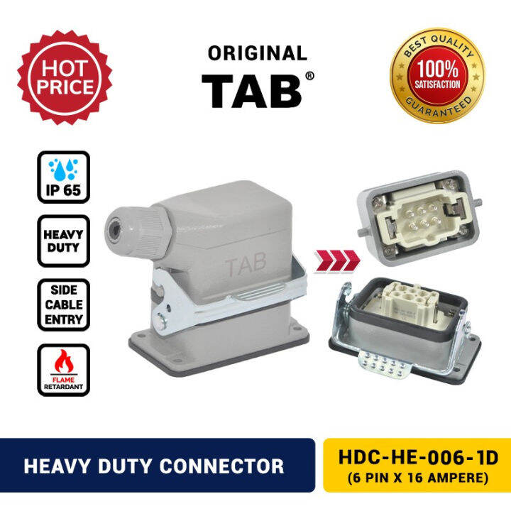 Heavy Duty Connector 6 Pin HDC-HE-006-1D Steker + Stop Kontak TAB ORI | Lazada Indonesia