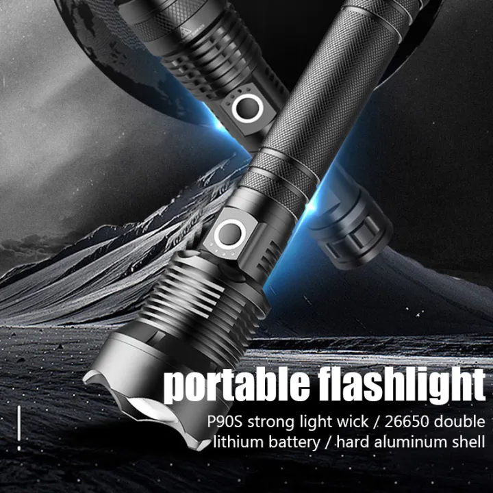 LED Flashlight XHP50 High Power USB Rechargeable Flashlight 5 Modes ...