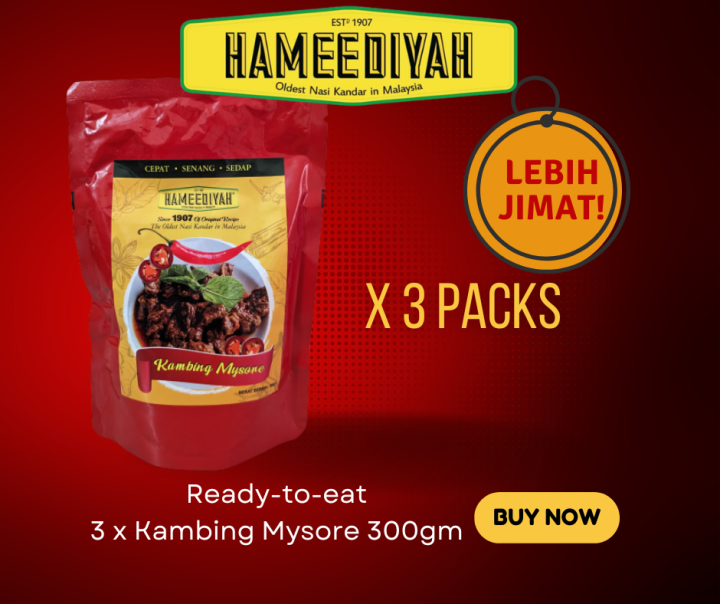Hameediyah original nasi kandar 3 packs Kambing Mysore (300gm) ready to ...