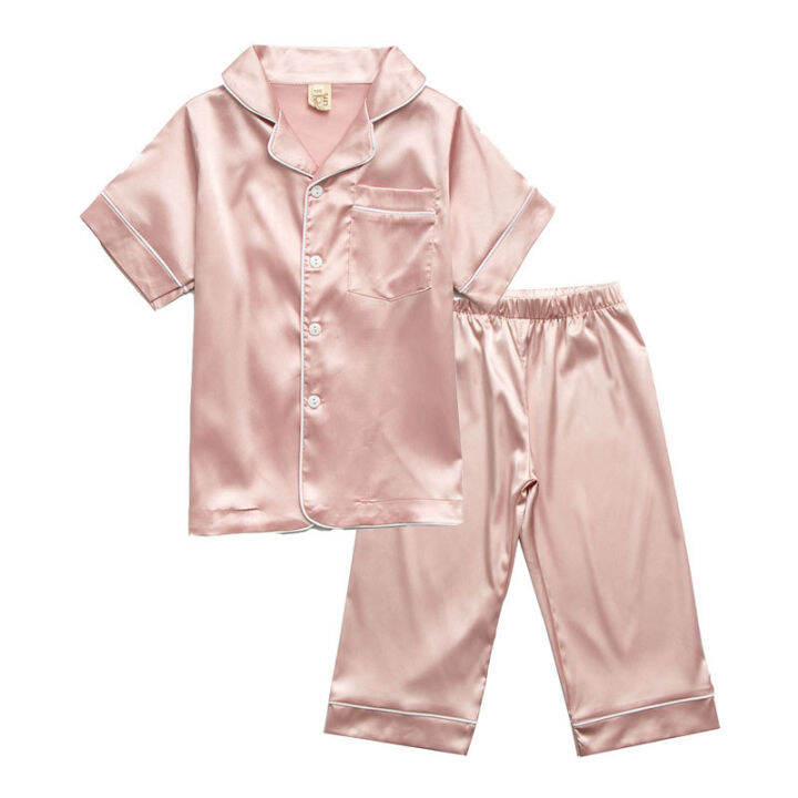 Children Silk Pajamas Kids Summer Pyjamas Set for Girls Boys 2021 ...