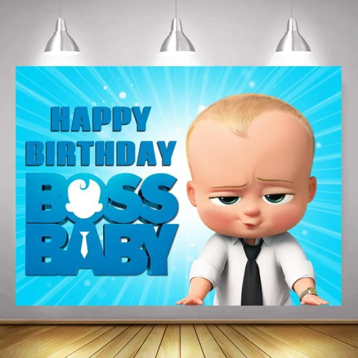 Cartoon Baby When Boss Blue Shine Background Boy Birthday Party ...