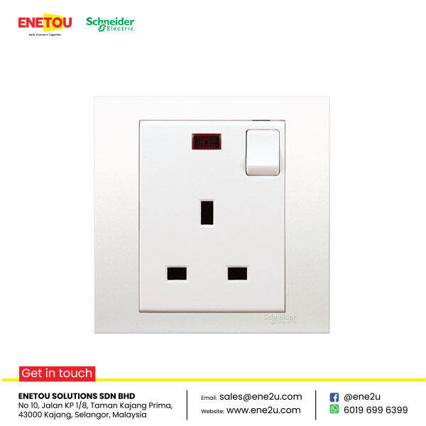 SCHNEIDER VIVACE KB15N 13A 250V 1 GANG SWITCHED SOCKET WITH NEON WHITE ...