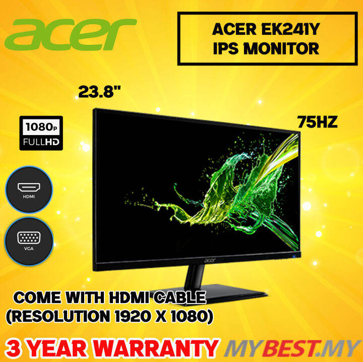 Acer EK241Y 23.8" Slim FHD 75Hz IPS Monitor (HDMI AND VGA) | Lazada