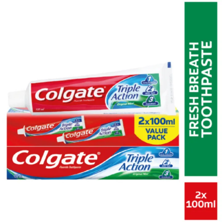 Colgate Triple Action Anti-Cavity Toothpaste Mint (100ml*2) | Lazada PH