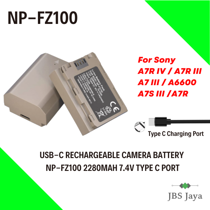 USB-C Rechargeable Camera Battery NP-FZ100 2280mAh 7.4v Type C Port ...