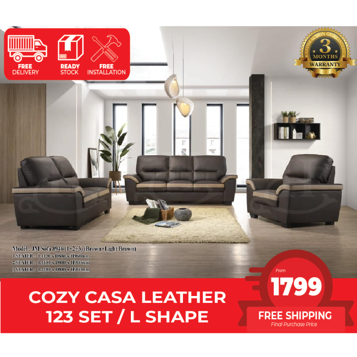 SMASIS COZY Cassa Leather Sofa Set 123 seater / 3 Seater Adjustable L Shape | Lazada