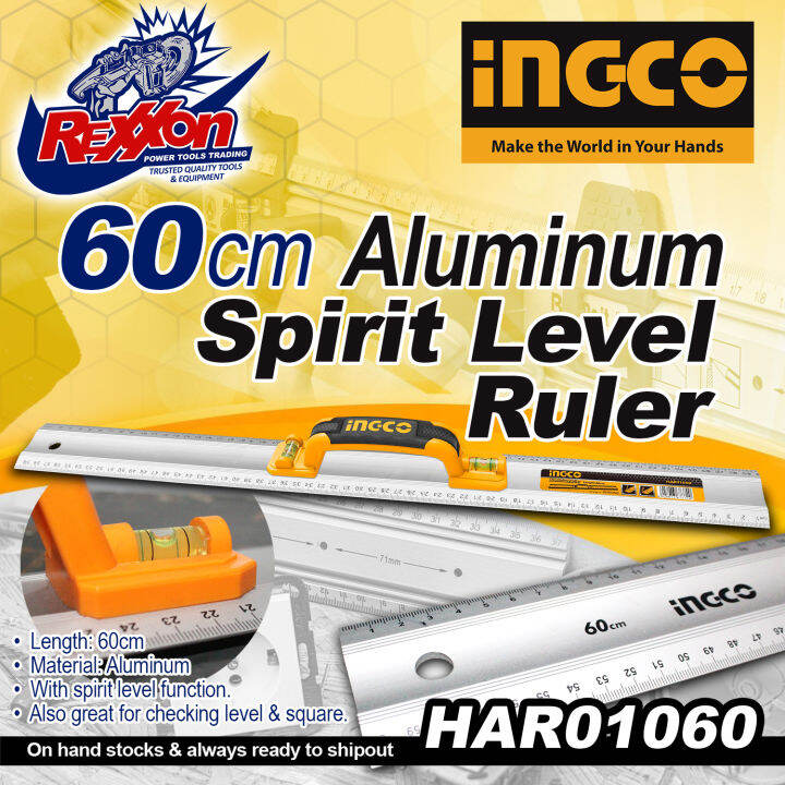 INGCO 60cm Aluminum Ruler with Levels / Spirit Level Ruler HAR01060 ...
