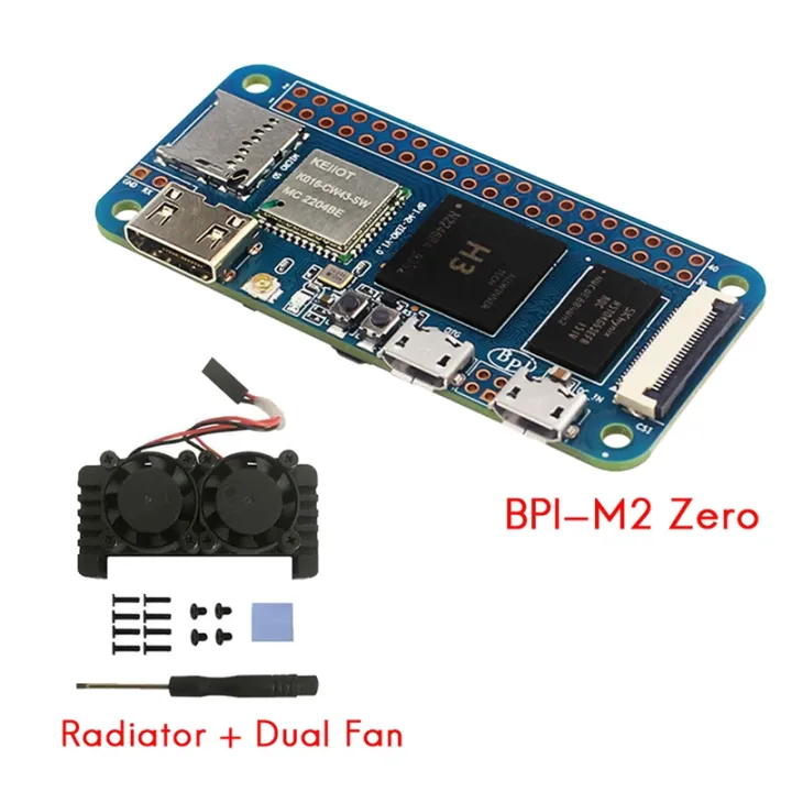 For Banana Pi BPI-M2 Zero+Radiator+Dual Fan Allwinner H3 Cortex-A7 512MB DDR3 Development Board ...