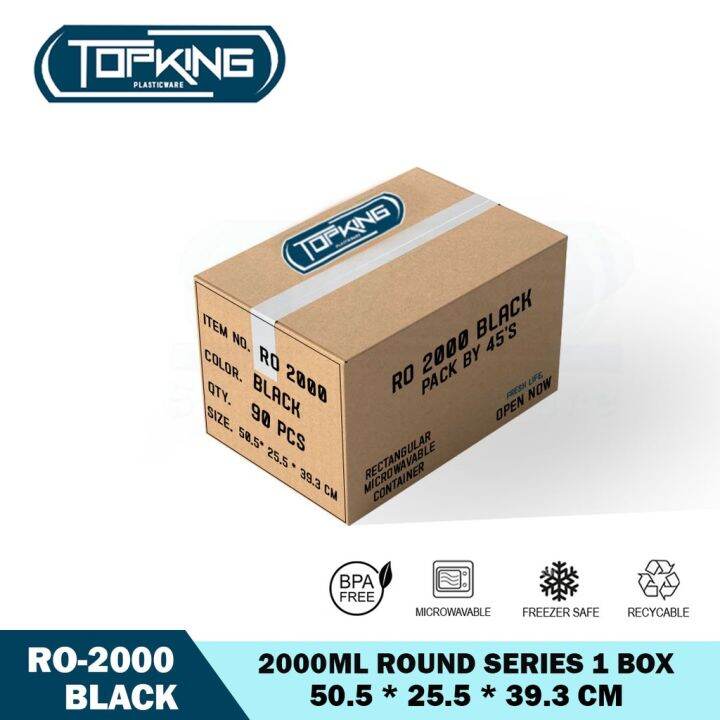 Topking 1 Box Ro-2000 Clear And Black Round Series 2000ml Microwavable ...