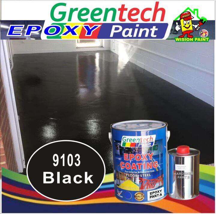 9103 BLACK ( 5L GREENTECH EPOXY PAINT ) Cat Lantai ( 4Liter Paint ...