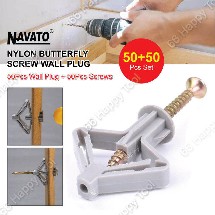 50pcs set / 100pcs Nylon Butterfly Screw Wall Plug Heavy Duty Partition ...