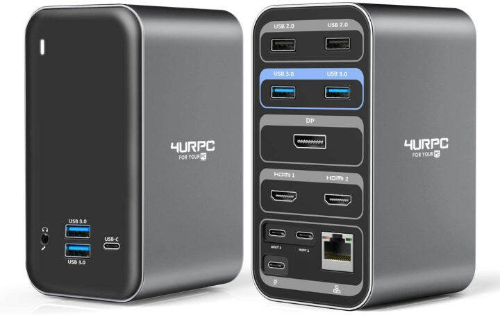 4URPC USB C Dual Monitor Docking Station for MacBook Pro Air, 4K USB C Laptop Dock 13 Ports ...