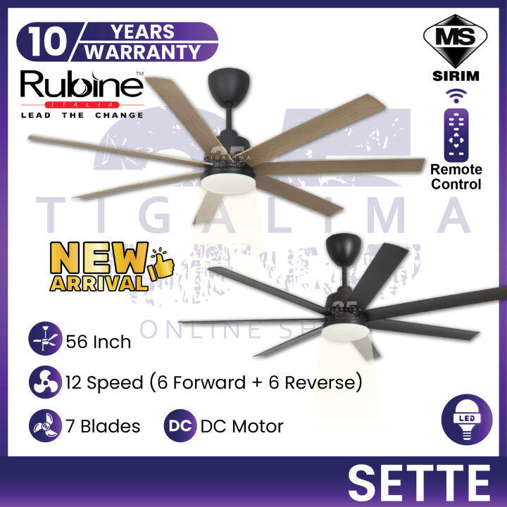 RUBINE SETTE 56Inch 7 Blades DC Motor Ceiling Fan with Light 6 Speed ...