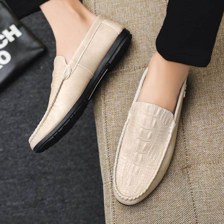 Top Men PH Beige Black Croc Skin Leather Loafer topsider shoes for men ...
