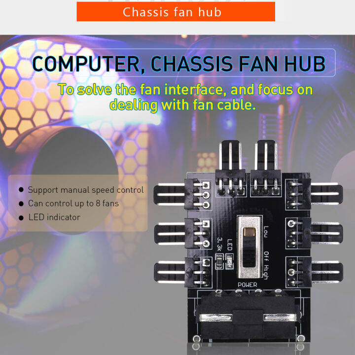 LMS70 2 Level Speed Controller 1 to 8 Cooler 4PIN SATA 3Pin 12V Splitter Splitter Speed ...