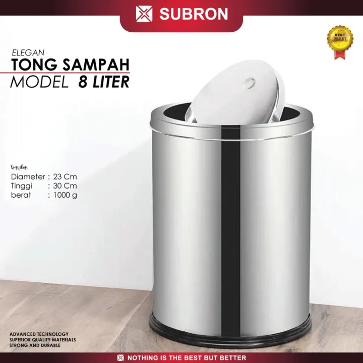 SUBRON Tong Sampah 8lt Tempat Sampah Stainless Tutup Swing Kamar Kantor ...
