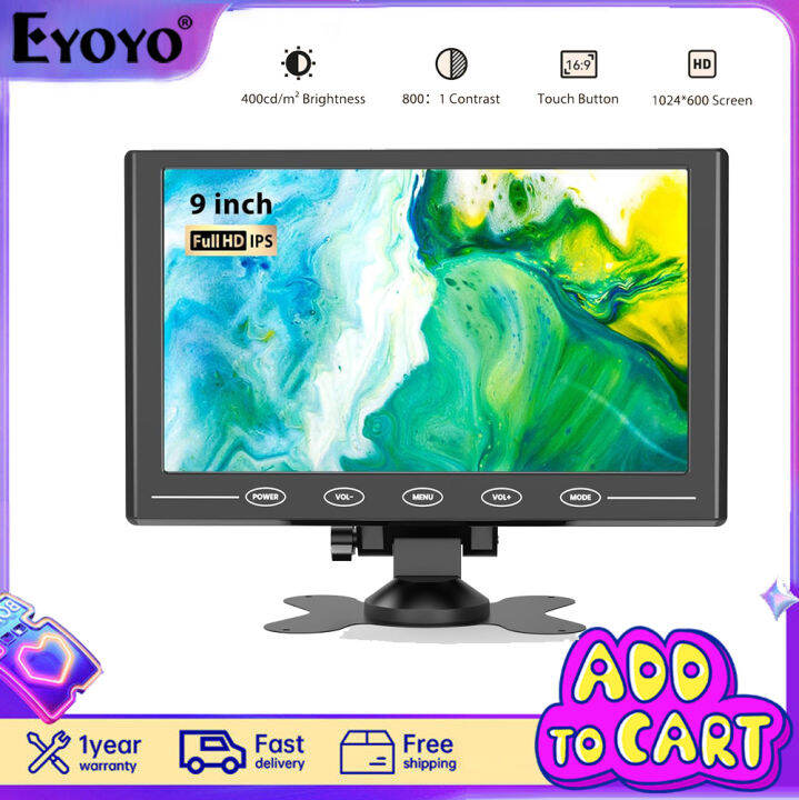 Eyoyo 9 inch Monitor, Small IPS HDMI Monitor 1024x600, HDMI VGA AV ...