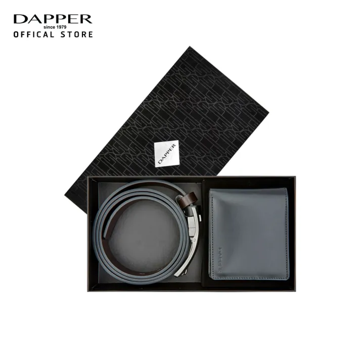 DAPPER กิ๊ฟเซ็ท กระเป๋าสตางค์และเข็มขัดหนัง Reversible Belt สีดำ | Lazada.co.th