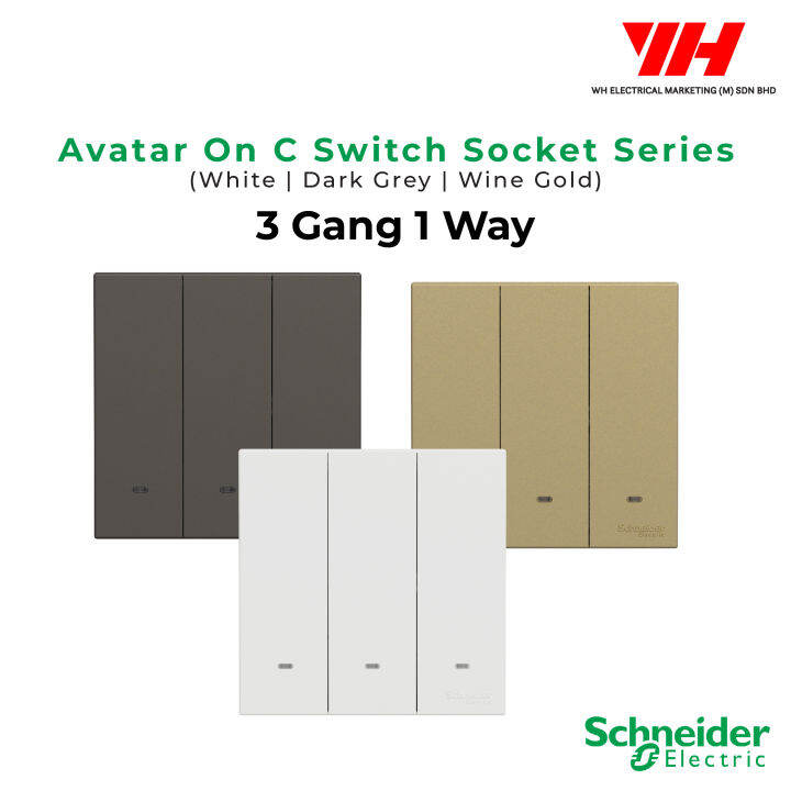 Schneider Electric Avatar On C 3 Gang 1 Way | 3 Gang 2 Way (White/Dark ...