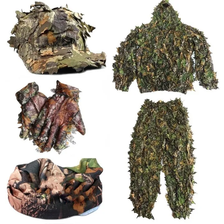 CS 3D Leaf Yowie Sniper Clothes 5pcs Ghillie Suit Jungle Cap Camouflage ...
