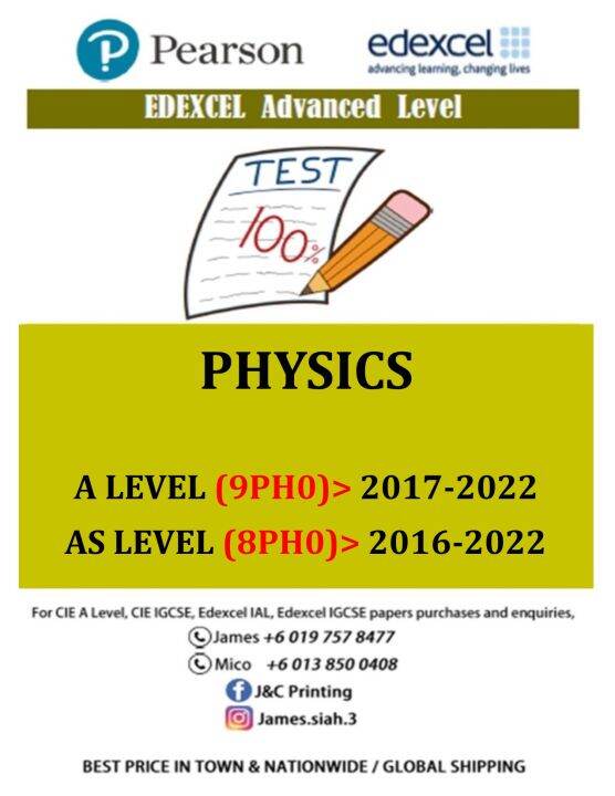 EDEXCEL Advanced Level (A Level) PAST PAPERS PHYSICS (8PH0/9PH0)! | Lazada