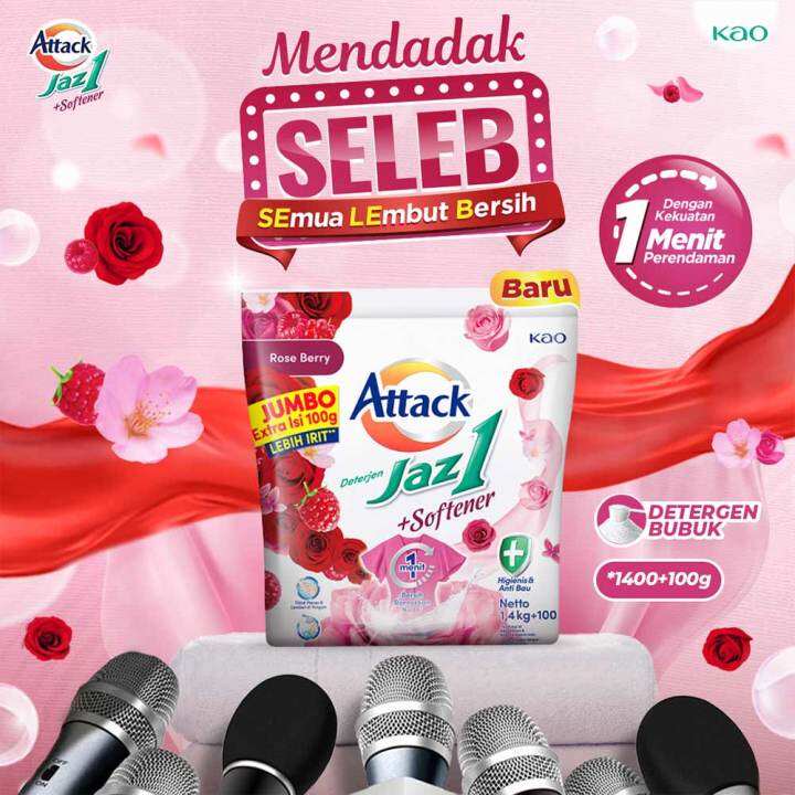 Kao Attack Detergent Powder Plus Softener Rose Berry 1.4Kg | Lazada Indonesia