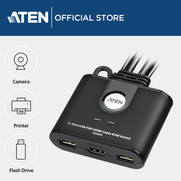 ATEN 2-Port USB HDMI KVM Switch FHD with Remote Port Selector for ...