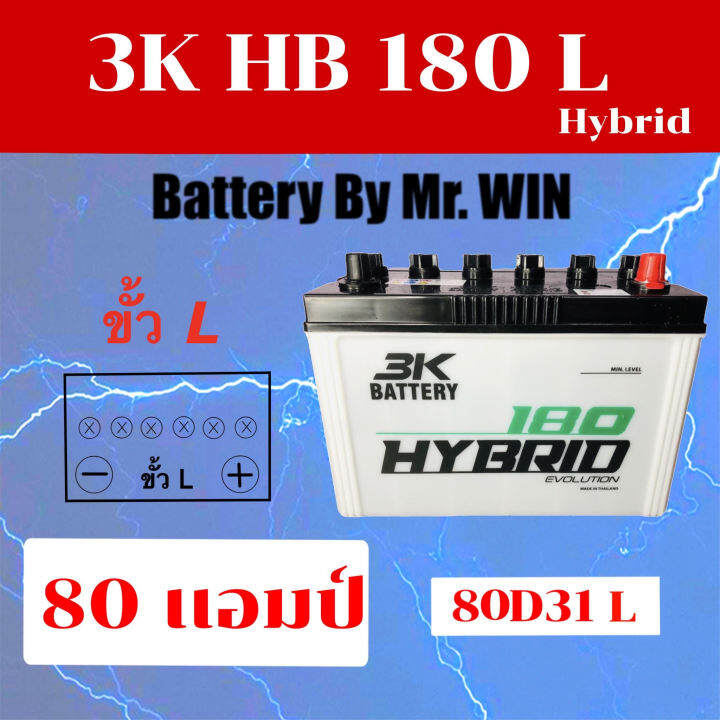 แบตเตอรี่รถยนต์ By Mr.WIN* 3K HB 180 L ไฮบริด 80D31L 80 แอมป์ สู้งานหนัก อึดทน กำลังสตาร์ทสูง ...