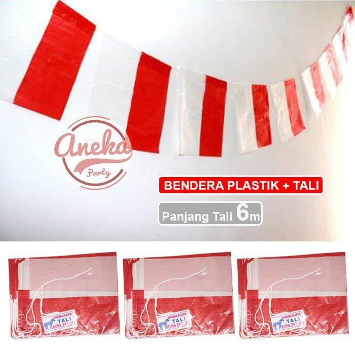 bendera merah putih + tali / umbul umbul HUT / plastik bendera tali ...