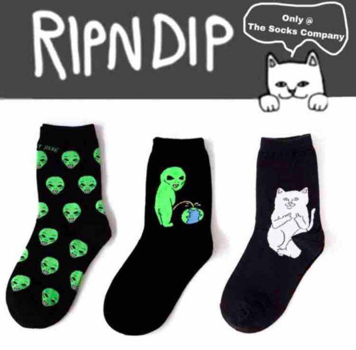 Set Of 3 Pair Korean Rip N Dip Cat Alien Black Sock Unisex For Men ...